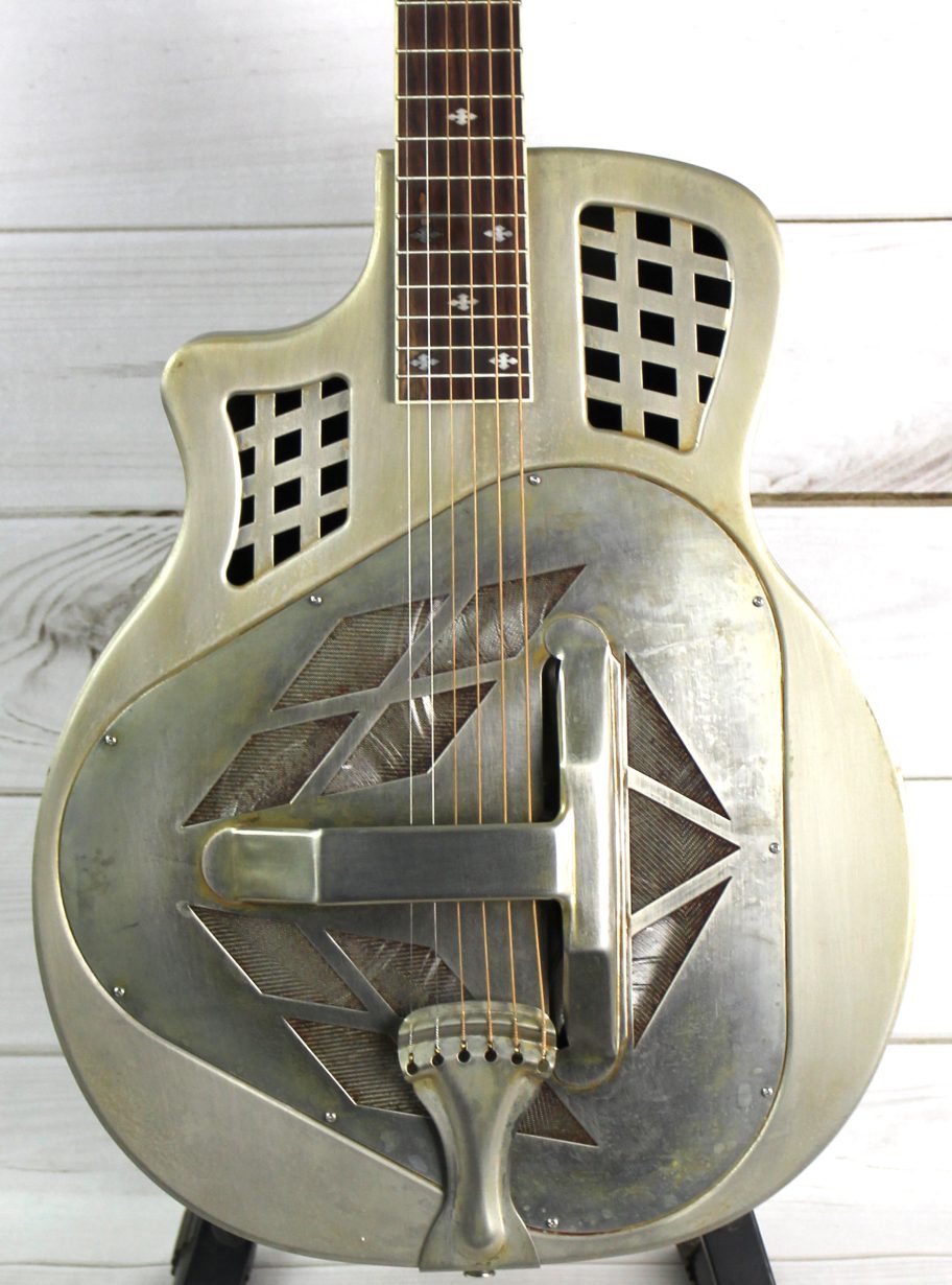 Royall Trifecta Antique Steel Finish Left Handed Brass 12 Fret Cutaway ...